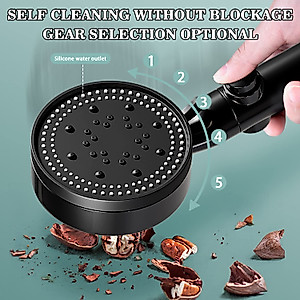 5 Functions Shower Head Shower Head with Handheld High Pressure-Full Body Coverage Powerful Rain Hard Water Softener Filtered Shower Head(Black)