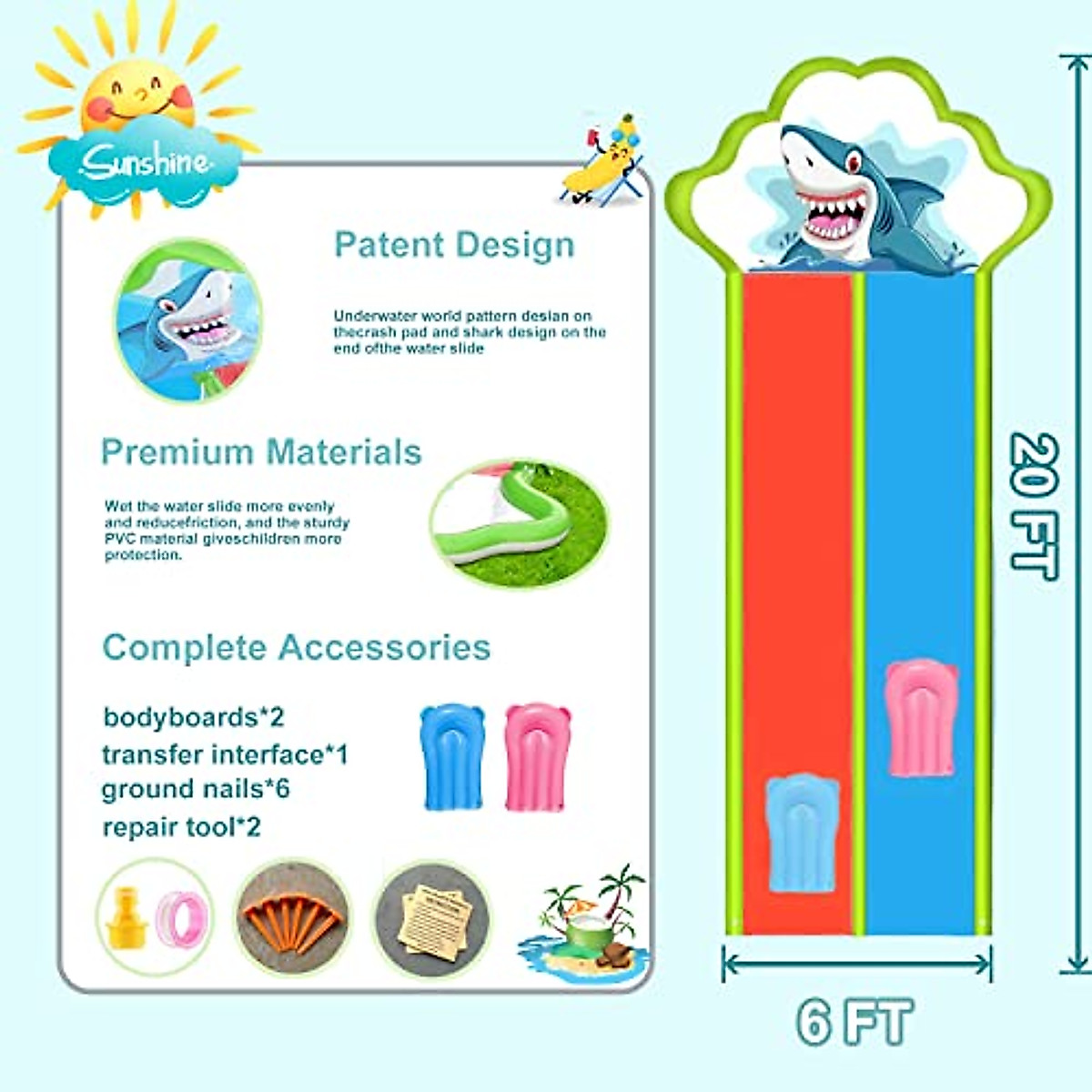 MOYRGG Slip and Slide Inflatable Water Slides Lawn Toy with 2 Bodyboards - 20x6ft 10 lb Slip Slide Heavy Duty Summer Toy with Sprinkler for Kids Adults Backyard Outdoor Water Play