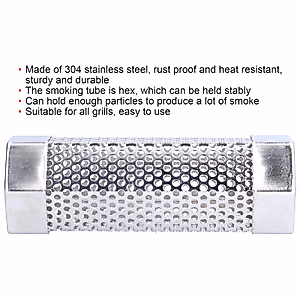 Smoker Tube, 304 Stainless Smoker Tube, Barbecue Smoke Generator Steel Portable Hex Stable Barbecue Smoke Generator Pipe for Cold Hot Smoking Grilled Foods (Length 15.4CM*Height