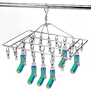 KEILEOHO 2 Pack 16 x 12 Inches Clothes Drying Rack, 72 Clips Stainless Steel Clip and Drip Hangers, Wind-Proof Clothes Hanger Rack Laundry Accessories for Towels, Bras, Underwear, Silver