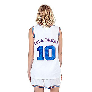 Space Jam Tune Squad Logo Lola Bunny #10 White Basketball Jersey (Adult X-Large)