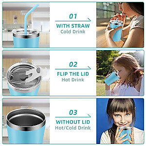 Rommeka Kids Stainless Steel Tumblers with Lids and Straws - 12oz Double Wall Spill Proof Insulated Cup, Reusable Drinking Smoothie Toddler Sippy Cups for Boys and Girls, 4 Pack