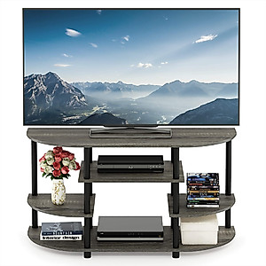Furinno JAYA Simple Design Corner TV Stand, French Oak Grey/Black, 42.04 x 22.75 x 15.55 Inches