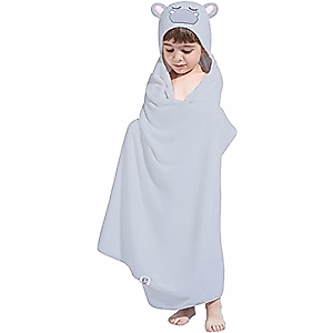 HIPHOP PANDA Bamboo Hooded Towel for Kids - 30 × 50 INCH for 3-10 Yrs - Premium Bath Kids Beach Towels Wrap for Girls, Boys (Hippo, 30 x 50 Inch)