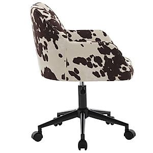 BESTANO Cow Print Velvet Desk Chair Office Chair with Mid Back Support Armrest, Adjustable-Height 360° Swivel Chair with Wheels Rolling Task Chair Home Office Modern Vanity Chair, Cow Print