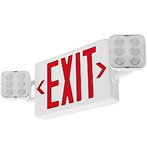 LFI Lights | Combo Red Exit Sign with Emergency Lights | White Housing | All LED | Two Adjustable Square Heads | Hardwired with Battery Backup | UL Listed | (1 Pack) | COMBOLG-R
