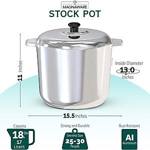 18 Quart Cast Aluminum Large Stock Pot with Lid - Durable & Lightweight Soup Pot with Even Heat Distribution & Retention - Professional Cookware Stockpot with Silicone Handle