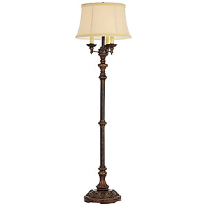 Barnes and Ivy Traditional Italian Standing Floor Lamp Candelabra Style 4-Light 64.5" Tall Bronze Brown Gold Bell Shade with Trim Decor for Living Room Reading House Bedroom Family Home