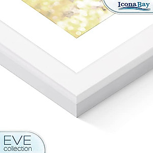 Icona Bay 8x10 White Picture Frame w/Removable Mat to 5x7, Modern Double-Beveled Frame, Tabletop or Wall Mount, Eve Collection