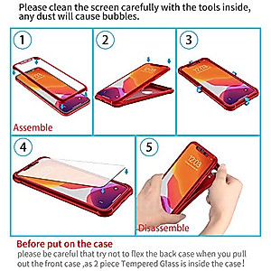 ORETECH Designed for iPhone XR Case, with[2 x Tempered Glass Screen Protector] 360 Full Body Shockproof Anti Scratch Protection Cover Hard PC Soft Rubber Silicone Case for iPhone XR 6.1'' 2018 Red