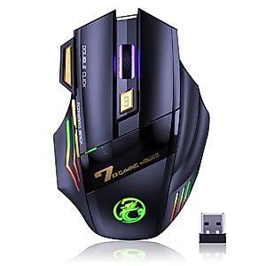 VEGCOO Wireless Gaming Mouse, Rechargeable Silent Wireless Mouse with 4800 DPI Adjustable,Double Click Key, Colorful RGB Lights, Computer Mice with Thumb Rest for PC/Mac Gamer (C26 Black)