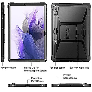 ZtotopCases for Samsung Galaxy Tab S7 FE/S8 Plus/S7 Plus Case,Built-in Screen Protector/S Pen Holder,12.4" Full-Body Heavy Duty Protective Cover for Galaxy Tablet S7 FE 5G 2021/S8+ 2022/S7+ 2020,Black