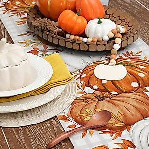 GEEORY Fall Table Runner, 13x72 Inch Pumpkins Leaves Farmhouse Table Decoration for Kitchen Dinning, Indoor Outdoor Dinner Party (Orange Pumpkins) GT124-72