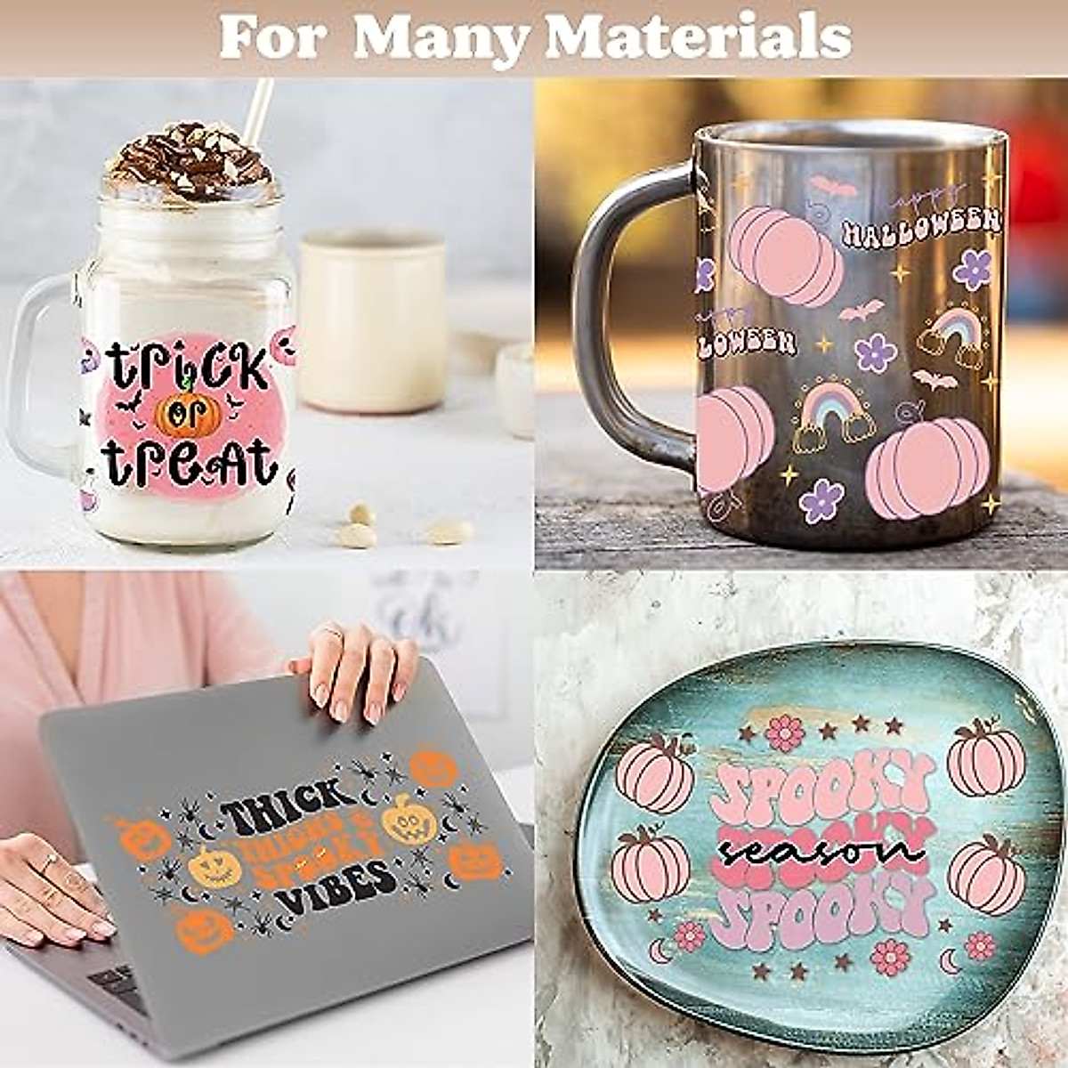 UV DTF Cup Wrap Transfer for Glass 16Oz Glass Can Rub on Transfer for Crafts, Cup Decal Stickers,9 Sheets Waterproof Ready to Apply, Ready to Press Transfers for Crafting Halloween Bats Spooky Pumpkin