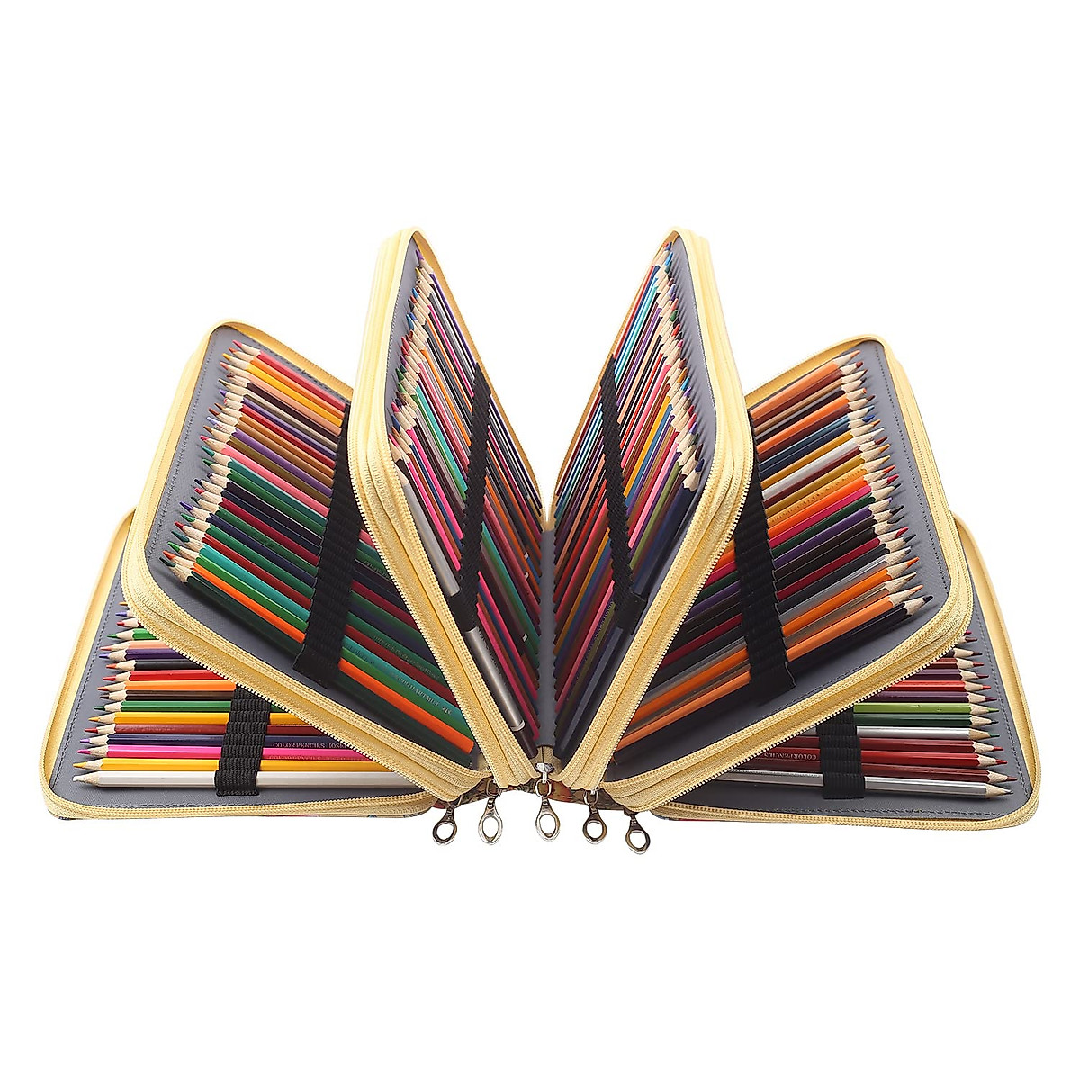 Shulaner 250 Slots Colored Pencil Case Organizer with Zipper Large Capacity Pen Holder Bag for Artist Yellow Flower