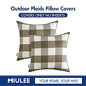 MIULEE Plaids Pillow Covers Checkered Throw Pillow Covers Outdoor Waterproof Decorative Pillowcases Set of 2 for Sofa Couch Living Room Patio Garden 12x20 Inch, Brown and White