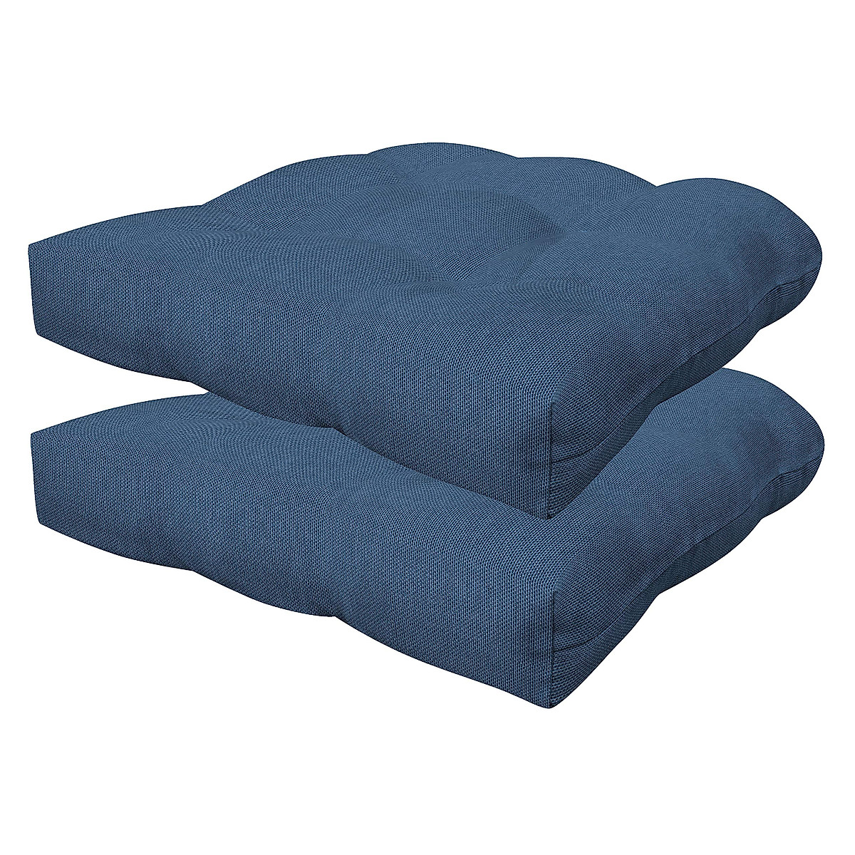 Honeycomb Indoor/Outdoor Textured Solid Pacific Blue Contoured Tufted Seat Cushion: Recycled Polyester Fill, Weather Resistant, 2 Count (Pack of 1) Patio Cushions: 19.5" W x 18.5" D x 4" T