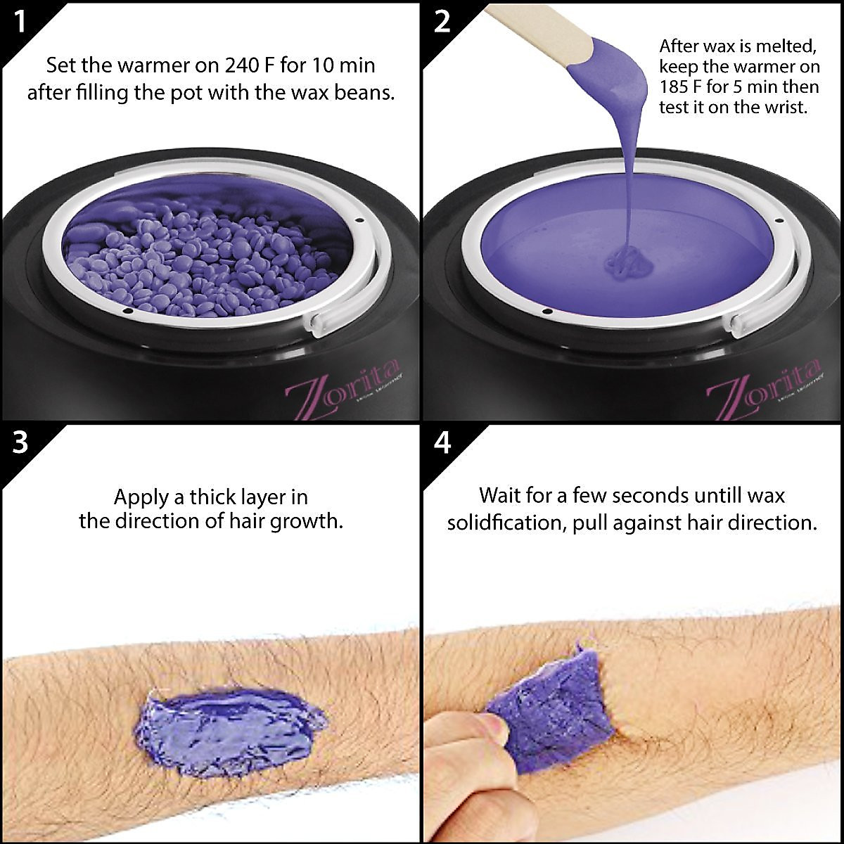 Wax Warmer Hair Removal kit,Professional home heater machine,Hot waxing melts pot stripless, facial body bikini brazilian with 4 pearl hard wax beans+Applicator sticks+Manicure set for Women & Men