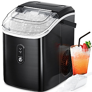 ZAFRO Nugget Ice Maker Countertop with Handle, 35Lbs/24Hrs,7 Mins Fast Ice Making, Stainless Steel Pellet Ice Maker with Ice Basket/Ice Scoop for Home/Bar/Party/Office, Black