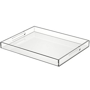 NIUBEE Acrylic Serving Tray 16x20 Inches -Spill Proof- Clear Decorative Tray Organiser for Ottoman Coffee Table Countertop with Handles