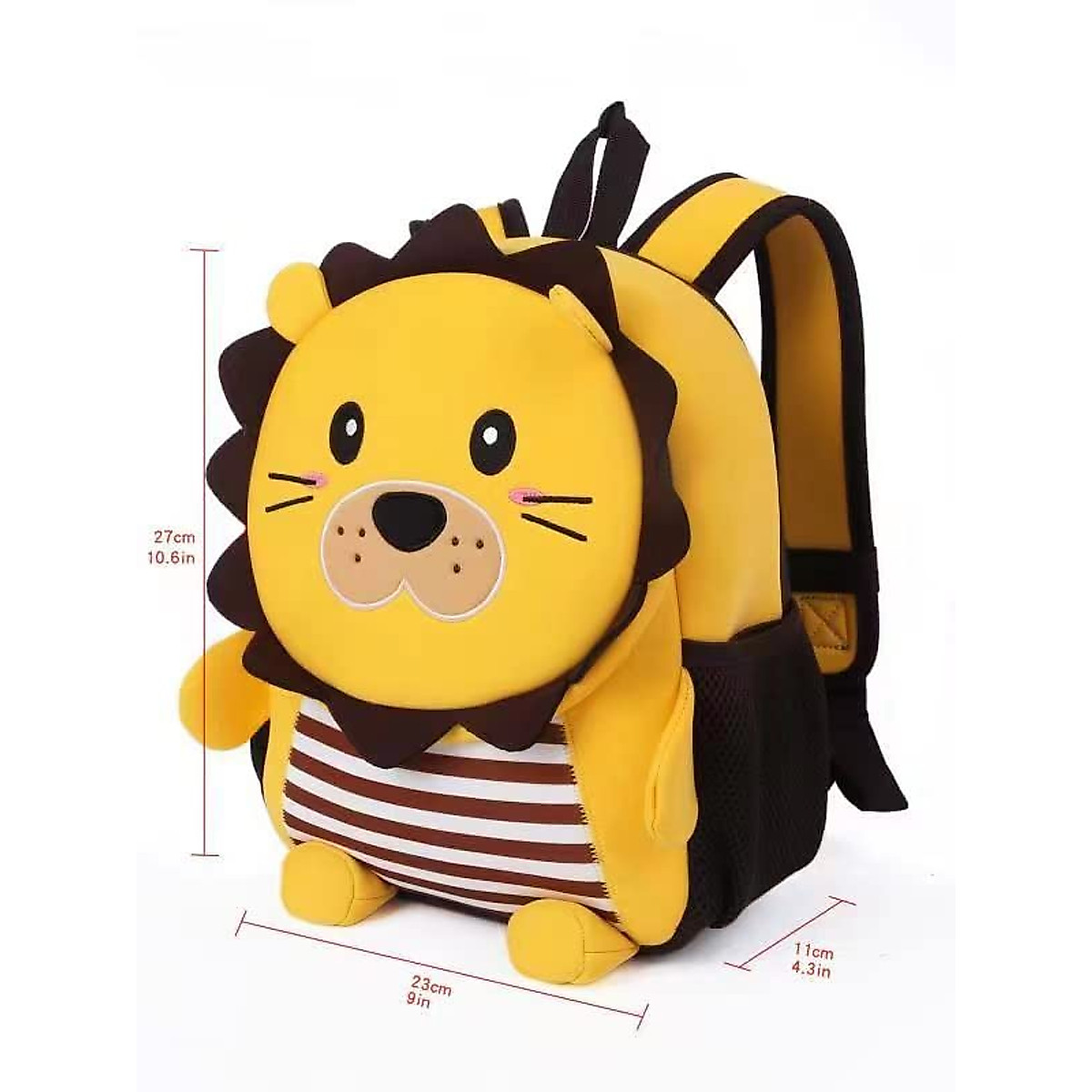 JoyRokaro Cute Toddler Backpack - Waterproof Preschool Backpack Lunch Bag for Kids 3-6 - 3D Neoprene Cartoon Animal Schoolbag for Toddlers - Lion Backpack for 3 4 5 6 Years Boys Girls Gift