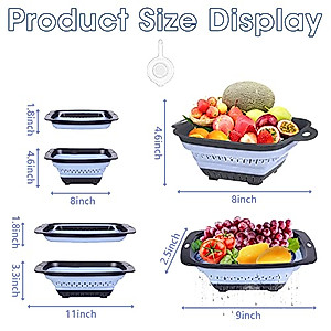 Esmartlife Silicone Colanders - 2 Collapsible Colanders (Strainers), Sizes9" - 3 Quart and 8" - 2Quart -Colander Strainer, Space-save Silicone Kitchen Foldable Food Strainer