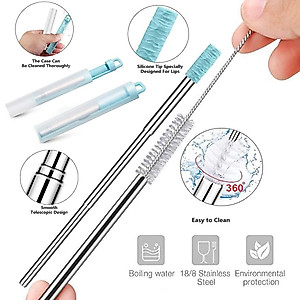 Hoshen 2-Pack Reusable Folding Metal Straw, Outdoor Travel Portable Telescopic Straw, Including Silicone Tip, Cleaning Brush and PP Drawer Shell (Color Box Packaging) - Purple