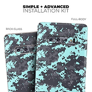 DesignSkinz Light Blue and Gray Digital Camouflage | Protective Vinyl Decal Wrap Skin Cover Compatible with The Samsung Galaxy S9 Plus (Full-Body, Screen Trim & Back Glass Skin)
