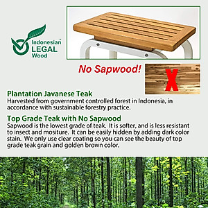 Aman Shower Bench, Teak & Aluminum Shower/Bath/Spa/Patio Stool Bench, Chair/Side Table with Storage Shelf for Indoor/Outdoor, Adjustable TPR Foot Pads, B101/BGE (Light Beige)