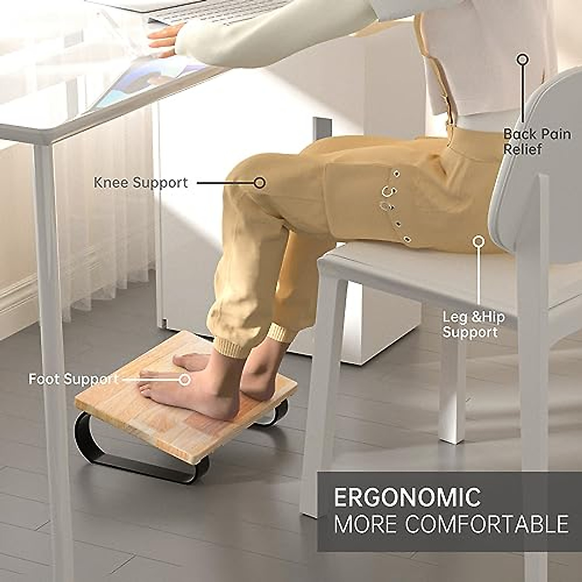 Evfiuha Under Desk Foot Rest and Office Desk Accessory, Ergonomic Foot Rest for Office Use,All-Day Pain Relief and Leg Support Stool, Desk Footrest for Work, Gaming, and Home Office Women Gift (Flat)