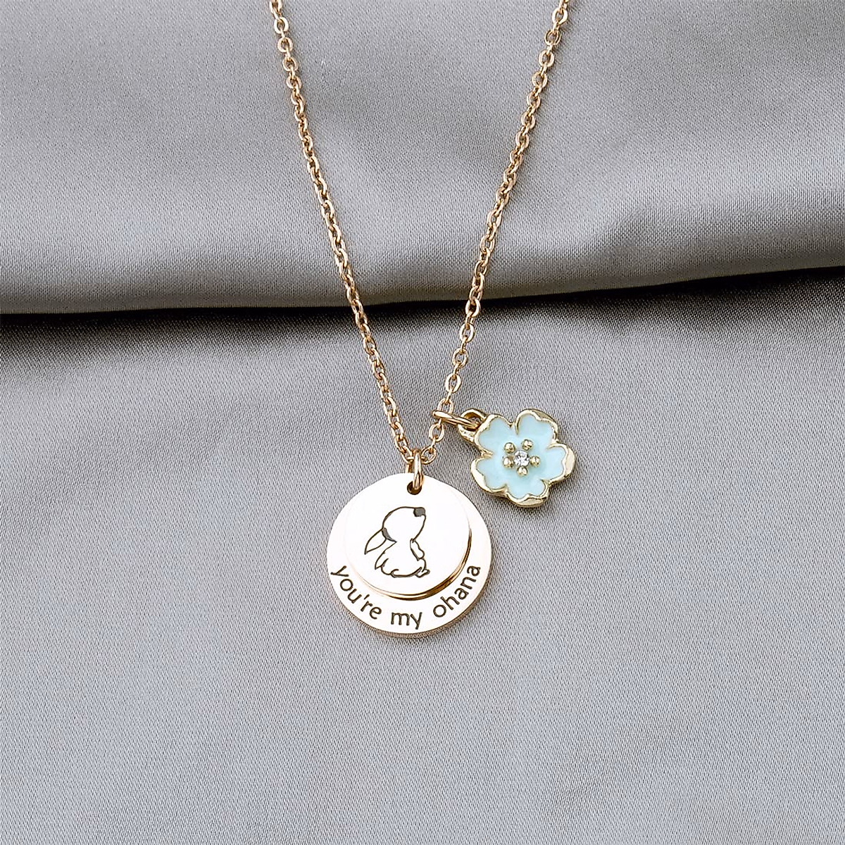 FUSTMW Ohana Necklace You’re My Ohana Pendant Hibiscus Flower Necklace Gifts for Family Best Friends (rose gold)