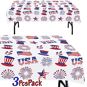 AnapoliZ 4th of July Plastic Tablecloth | 3 Pcs Pack (54” Inch Wide x 102” Inch Long) | Rectangular Independence Day Table Cover, Patriotic Party Table Decoration | American Celebration Tablecover