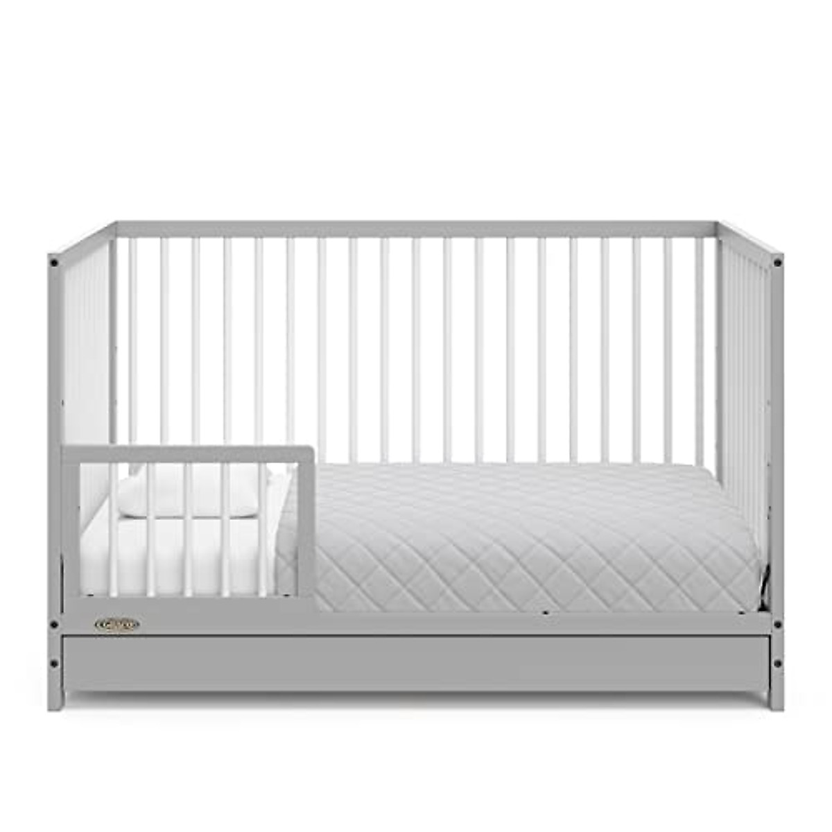 Graco Teddi 5-in-1 Convertible Crib with Drawer (Pebble Gray with White) – GREENGUARD Gold Certified, Crib with Drawer Combo, Full-Size Nursery Storage Drawer, Converts to Toddler Bed, Full-Size Bed