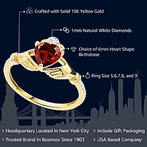 Gem Stone King 10K Yellow Gold Engagement Ring Promise Claddagh Irish Celtic Ring Customized and Personalized Birthstone and Diamond Accent Heart Shape Build Your Own For Her Heart Ring (Size 7)