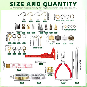 Keadic 1459Pcs Jewelry Findings Starter Kit Includes Jump Rings, Cord Ends, Eye Pin, Lobster Clasps, Earring Hooks, Beading Wires, Flat Nose Pliers for Jewelry Earring Bracket Necklace Making