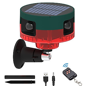 WONFAST Solar Sensor Security Alarm Lights Outdoor, 360° Motion Detector LED Flashing Strobe Light Warning Lamp Built-in 13Sounds,129db Loud Siren Sound for Home Farm Barn Villa Yard (Red-1)