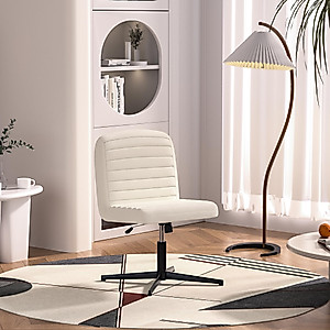 VECELO Armless Office Chair No Wheels Fabric Padded Cross Legged, Adjustable Height, Wide Seat for Home/Bedroom Make Up, Beige