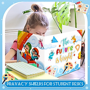 24 Pcs Privacy Boards for Student Desks Bright Colored Classroom Desk Divider Trifold Table Desk Privacy Panel Privacy Folders Screen Partition for School Teacher Student Study Test Home (Sky)
