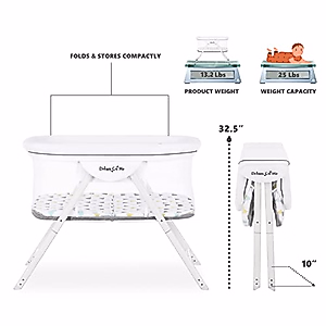 Dream On Me Poppy Traveler Portable Bassinet in White and Grey, Lightweight, Spacious and Convenient Mesh Design, JPMA Certified, Easy to Clean and Fold Baby Bassinet - Carry Bag Included