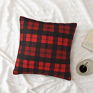 RLDOBOFE Decorative Throw Pillow Covers 24"x24" Double Sided Pillow Covers for Sofa Plaid Red and Black Couch Throw Pillow Cases Soft Plush Cushion Case Square Cushion Cover for Living Room