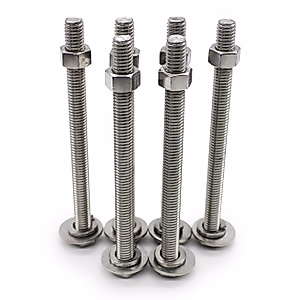 (4 Sets) 3/8-16x4 Stainless Steel Hex Head Screws Bolts, Nuts, Flat & Lock Washers, 18-8 (304) S/S, Fully Threaded by Bolt Fullerkreg