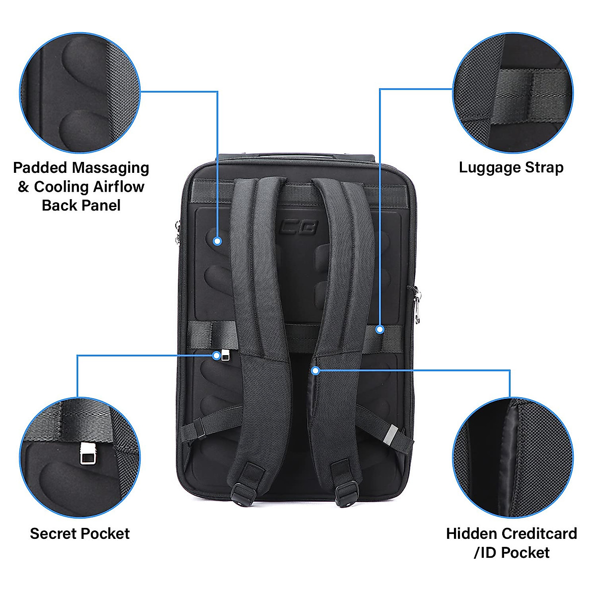 Cyberbackpack Gray Expandable Anti-theft 17.3 Inch Laptop Computer Lightweight Work Business Travel Hiking Student College Motorcycle Fashion Adult Unisex Hard Backpack for Men Women With USB Charging