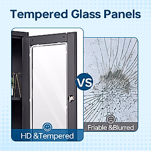 PEUKC Display Cabinet with Glass Doors, Curio Cabinets with 4 Adjustable Shelves, Locking Glass Cabinet Display Case for Home, Office, Clinic, Pantry, Assemble Required, Black