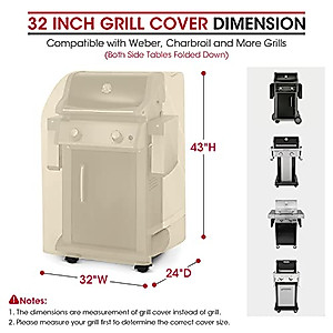 Unicook 2 Burner Grill Cover 32 Inch, Heavy Duty Waterproof Small BBQ Grill Cover, Outdoor Barbecue Cover, Compatible with Weber Char-Broil NexGrill Grills with Collapsed Side Tables, Desert Sand