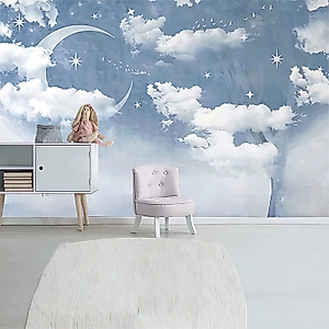 Big Tree Star Moon Elk 3D Wall Mural Wallpaper, Night Sky Photo Print Wallpaper, Panoramic Mural for Living Room Bedroom Study TV Background Decor - 59"x 39.4"(W x H)