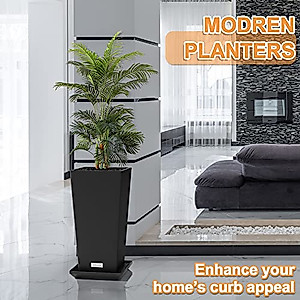 Elevens Outdoor Planter Larger Flower Pots Indoor Taper Garden V-Shape Tall Planters 24 inches Garden Pots Planter - Black（2 Packs）