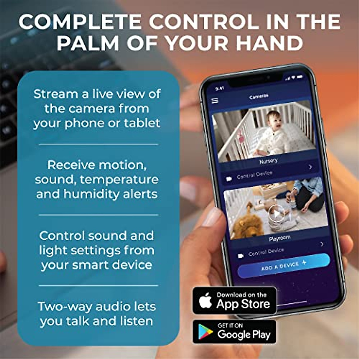 Ohma Smart Baby Monitor, White Noise Sound Machine, Night Light, Temperature & Humidity Sensor, Wireless Talk & Listen, App & WiFi Enabled Video Camera, Baby Essentials & Baby Registry Must Have