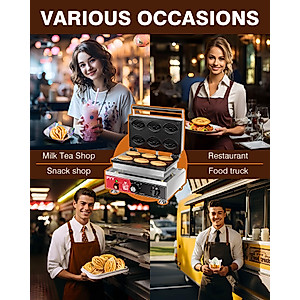 PYY Commercial Waffle Maker - 6pcs Strange Shape Abalone Waffle Iron Machine, Electric Stainless Steel Double Sided Removable Plates, 1600W 122-572℉ Temp Control | Black Non-stick Coating | Crumb Tray