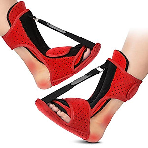 Runkelai Plantar Fasciitis Night Splint: 2 Packs Upgraded Brace with Support Plate for Plantar Fasciitis Relief Achilles Tendonitis Relief Foot Drop Heel Arch Pain Support for Women Black-Red 5
