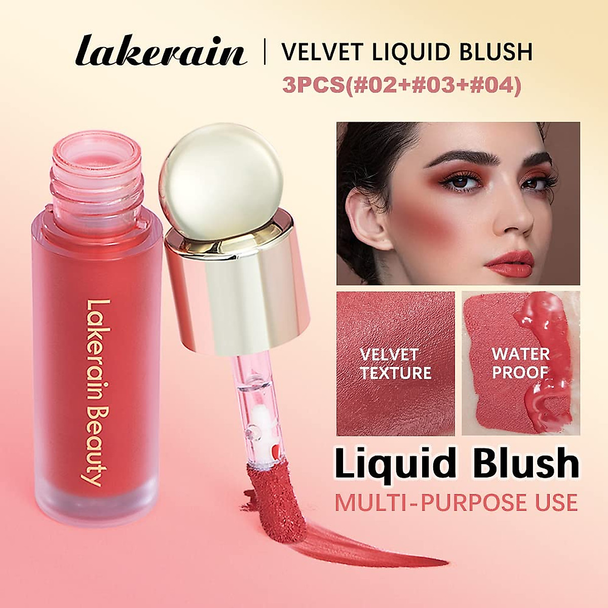 3 Pcs Soft Liquid Blush, Beauty Makeup for Long-Lasting, Natural Skin Tint, Moisturizing Face Stick for Cheek, Matte Finish Looking(#02Happy+#03Hope+#04Love)